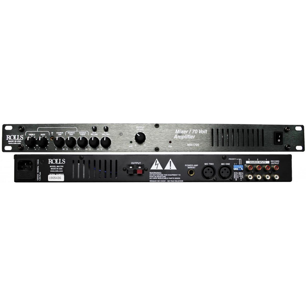Rolls MA1705 Single Rack Space 70v Mixer Amplifier – AVLGEAR