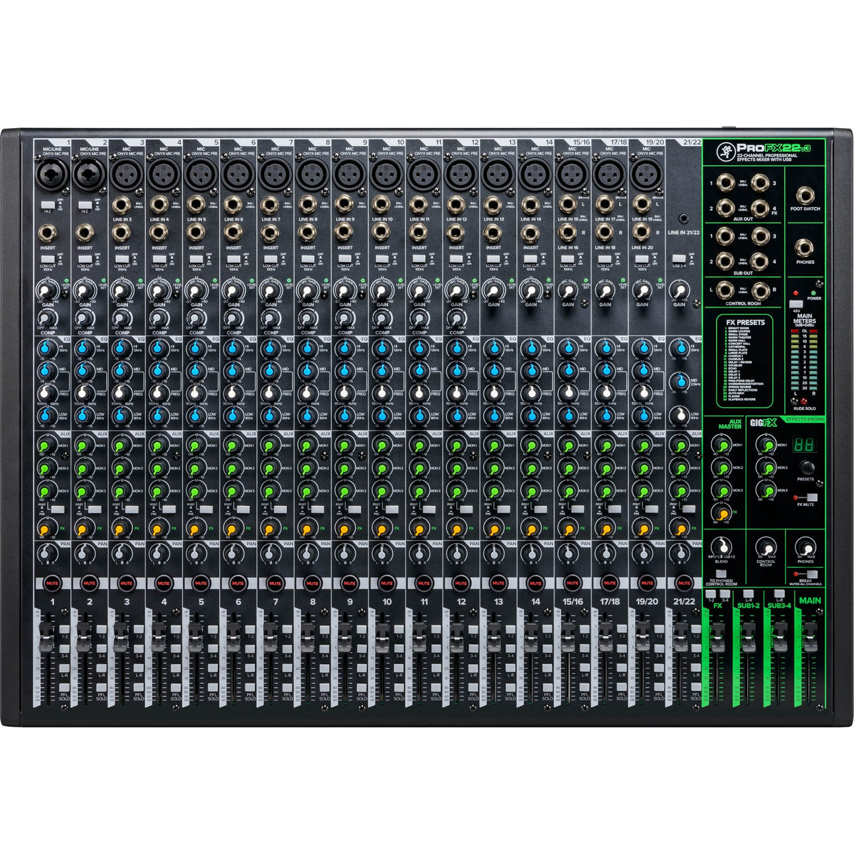 Mackie ProFX22v3 22-Channel 4-Bus Professional Effects Mixer with USB ...