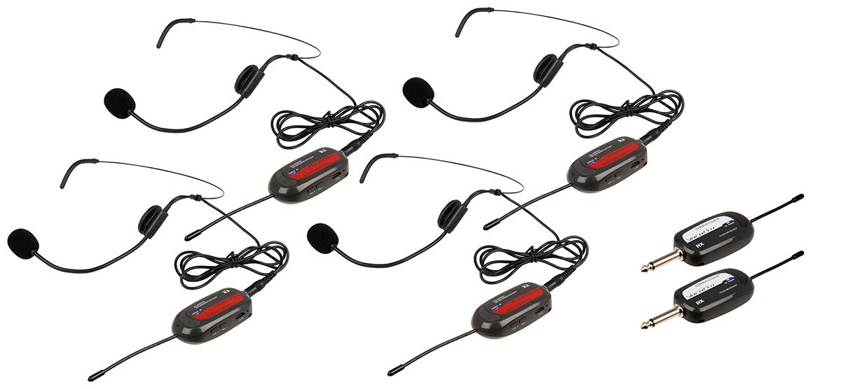 VocoPro Commander-PLAY-4 4 UHF Wireless Headset Mics with Receivers ...