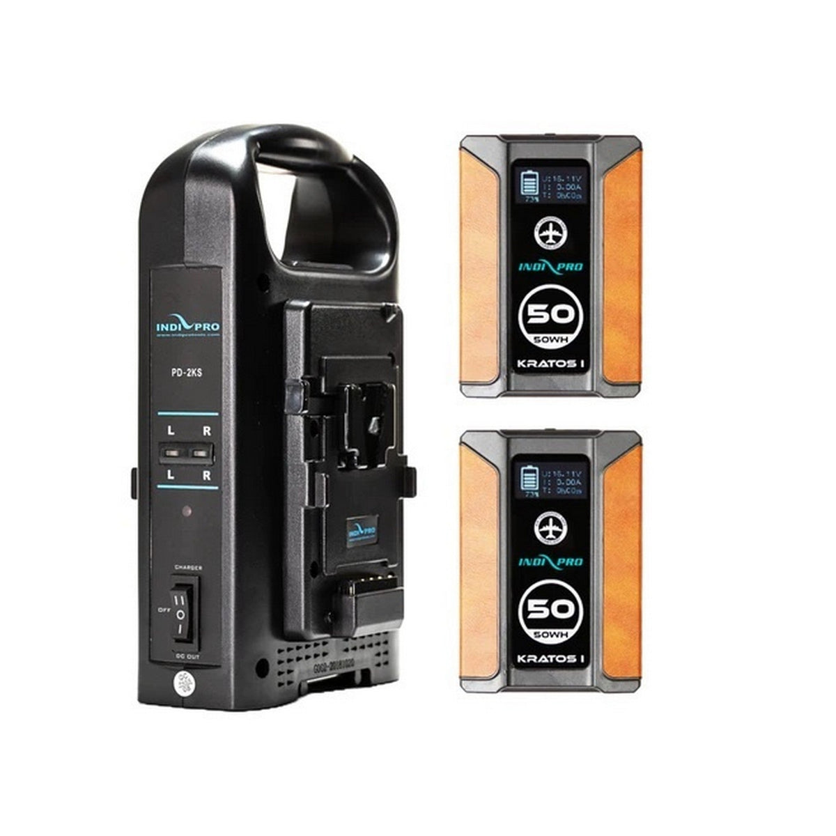 IndiPRO KTR50KT Kratos 50Wh V-Mount Li-Ion Batteries and Dual V-Mount ...